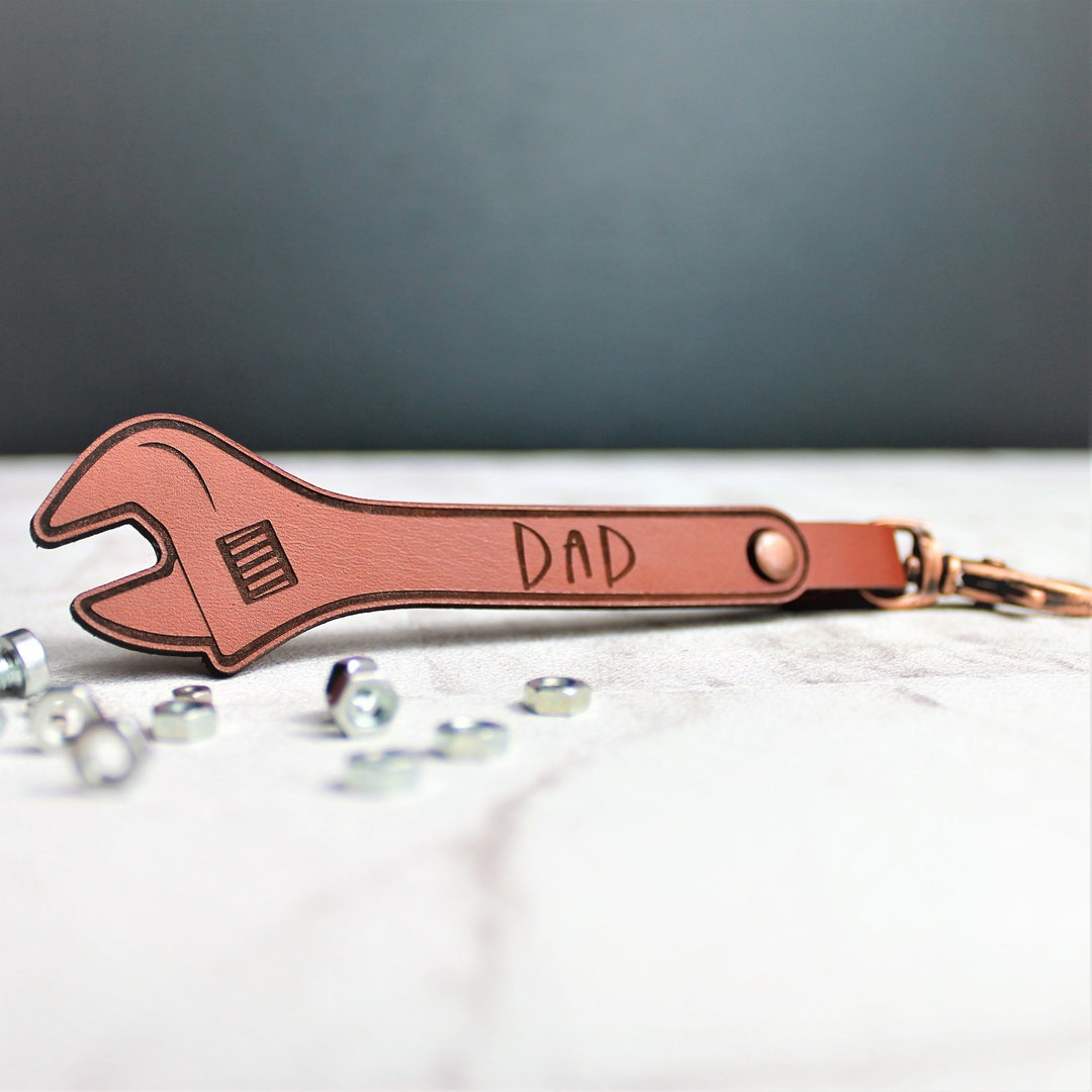 Plumber Dad Spanner Keyring - Leather Wrench Keychain - Mechanic Gift ...