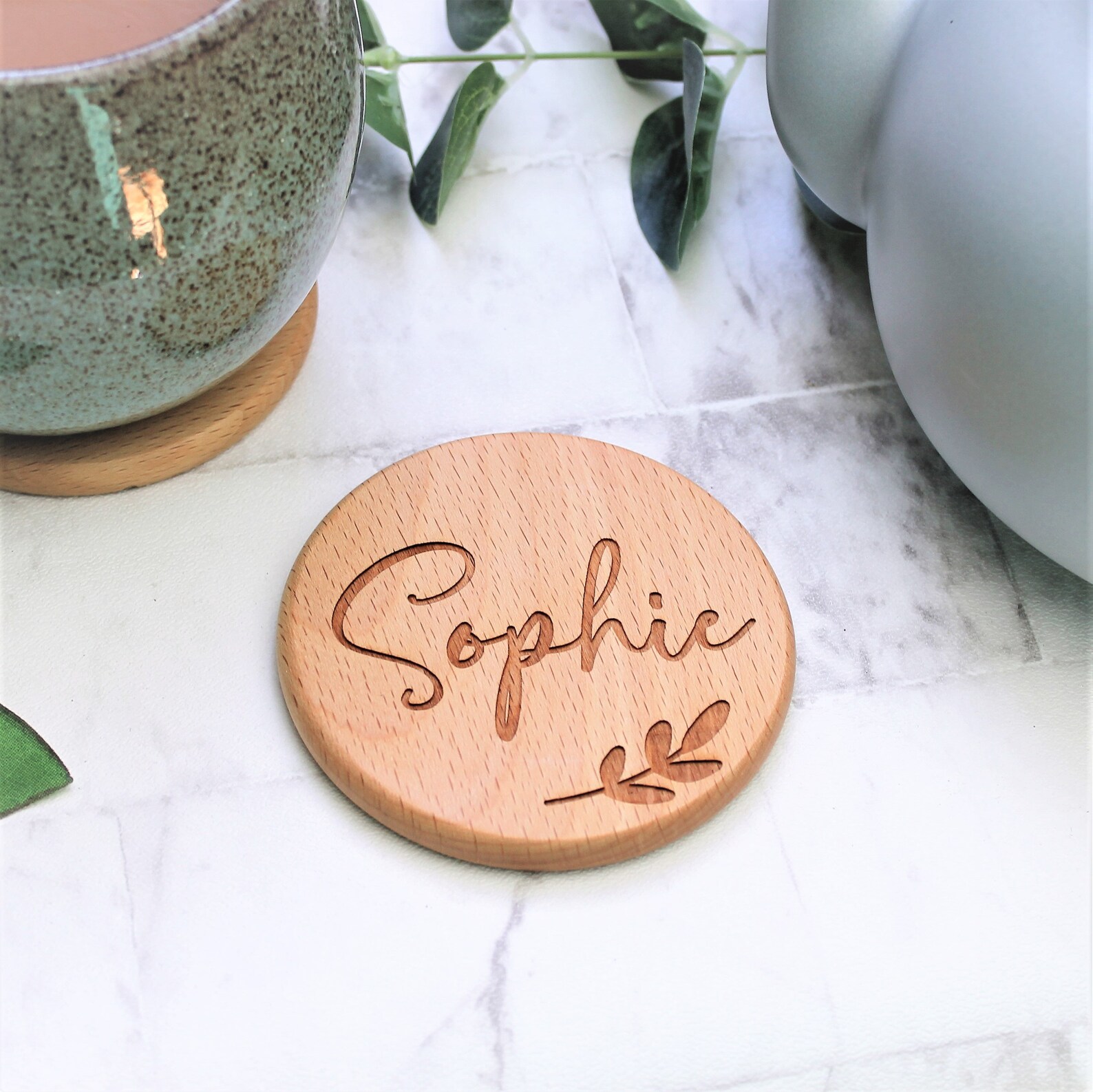 Wooden Personalised Name Coaster Engraved Tea Lover Gift - Etsy UK