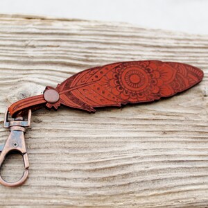 Boho Feather Leather Keychain Keyring Mandala Bag Charm Hippy Zentangle ...