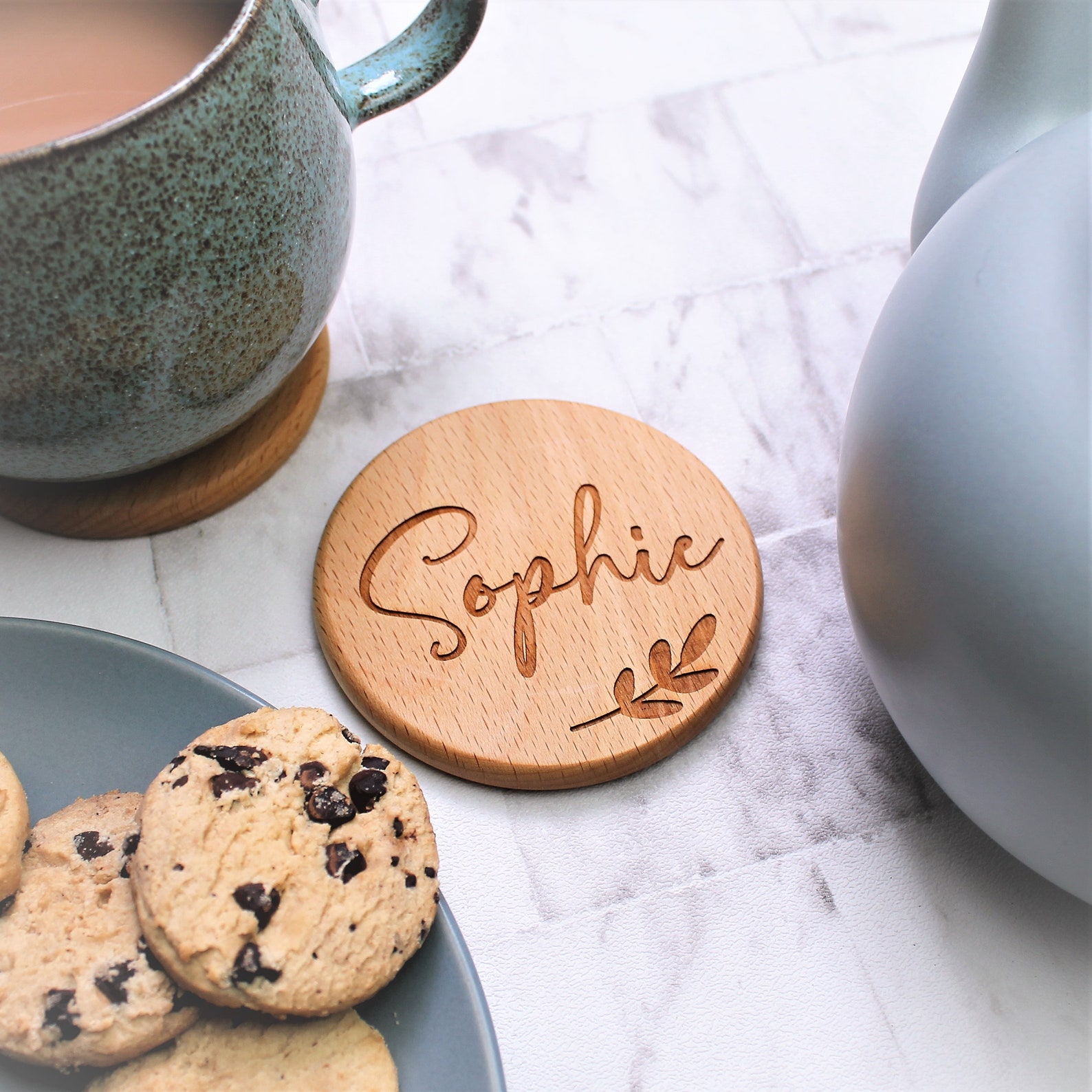 Wooden Personalised Name Coaster Engraved Tea Lover Gift - Etsy UK