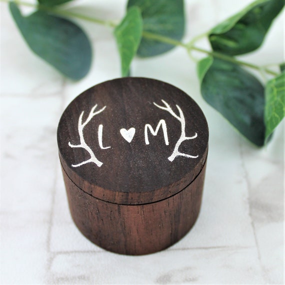 Rustic Wooden Ring Box With Custom Couple Initials Wedding | Etsy UK