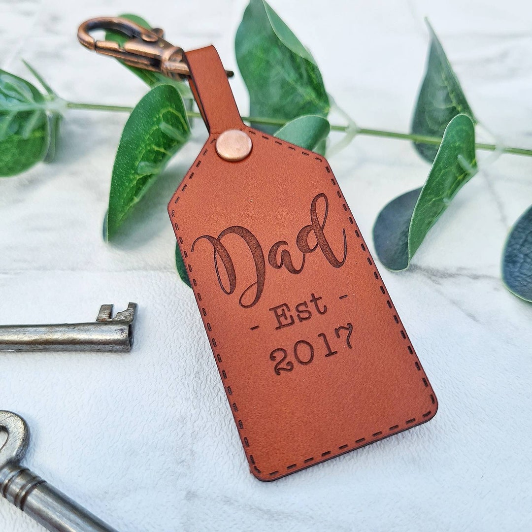 New Dad Personalized Gift Leather Keychain, Personalised Keyring, Year ...