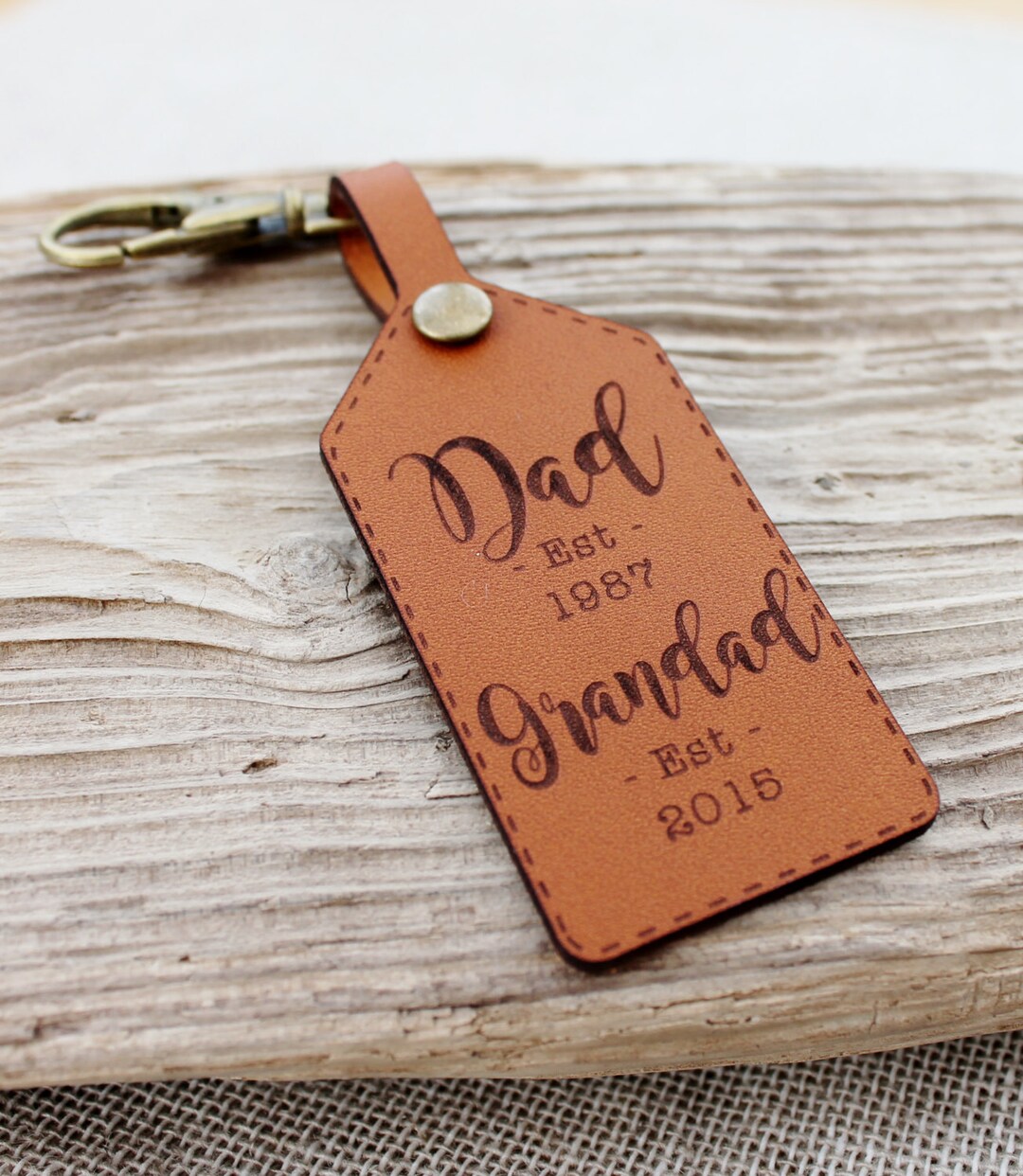 New Grandad Keychain Leather Gift Established Customized Grandpa ...