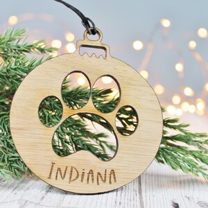 Cat Bauble Dog Decoration Engraved Wooden Paw Print - Etsy