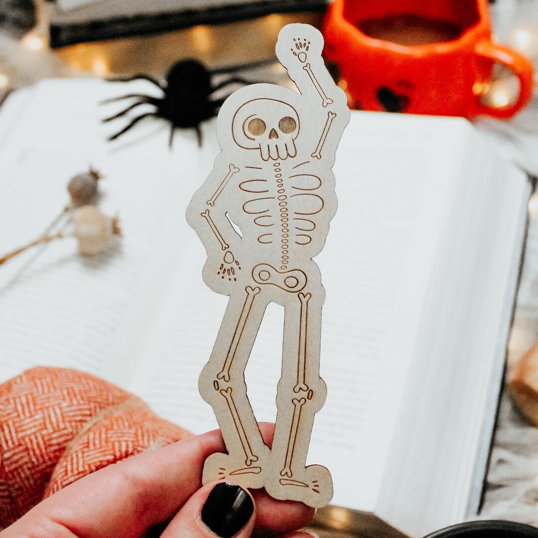 Skeleton Bookmark Halloween Themed Wooden Engraved Spooky Bookmarker - Etsy