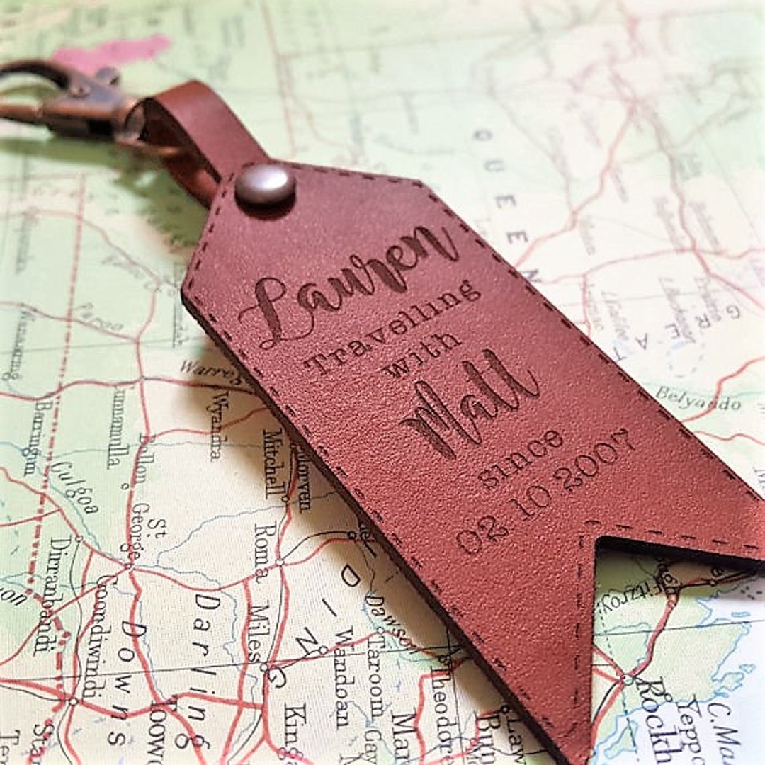 Personalized Luggage Tag Personalised Leather Keychain Keyring Travel ...