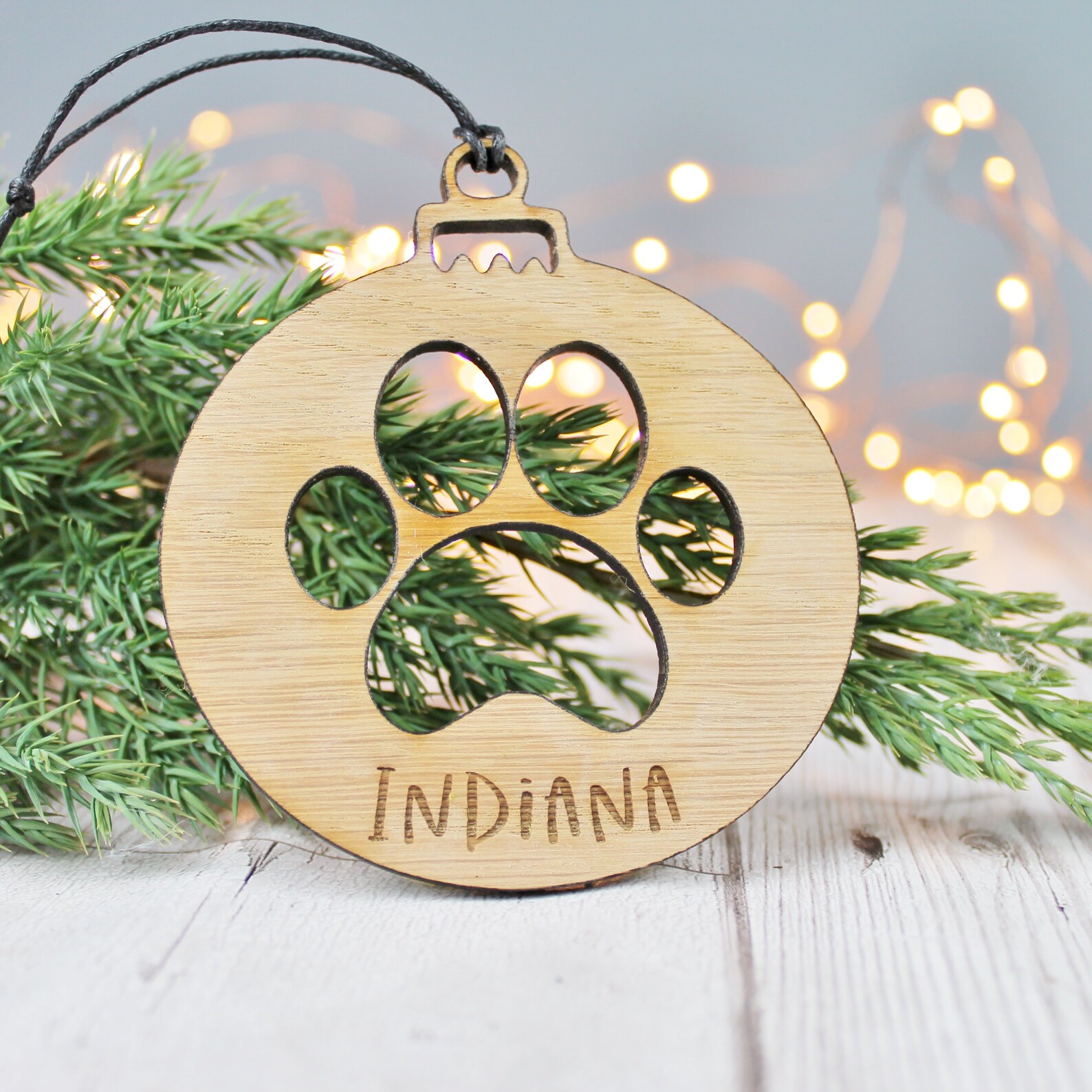 Cat Bauble Dog Decoration Engraved Wooden Paw Print - Etsy