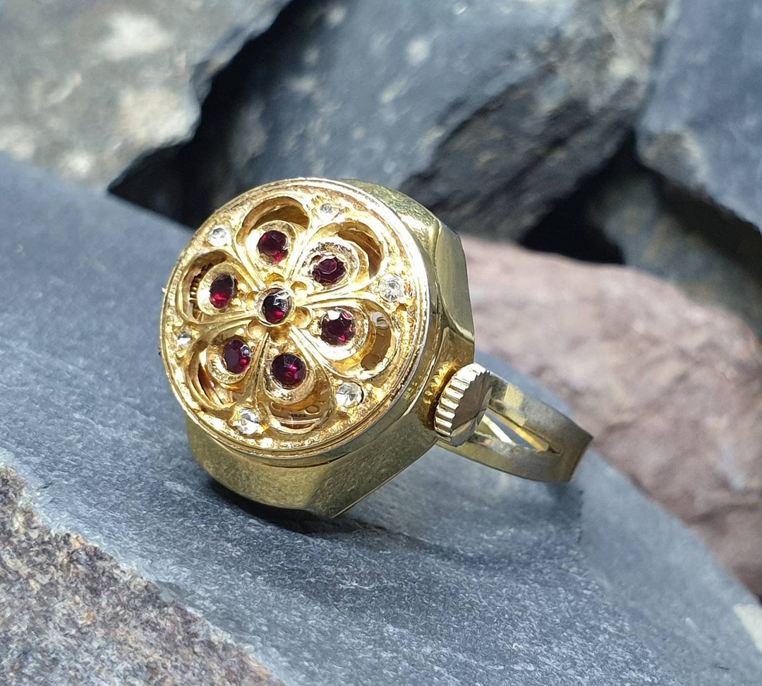 Vintage LOCKET WATCH Ring - GISA Art Deco - Swiss Made - Adjustable ...