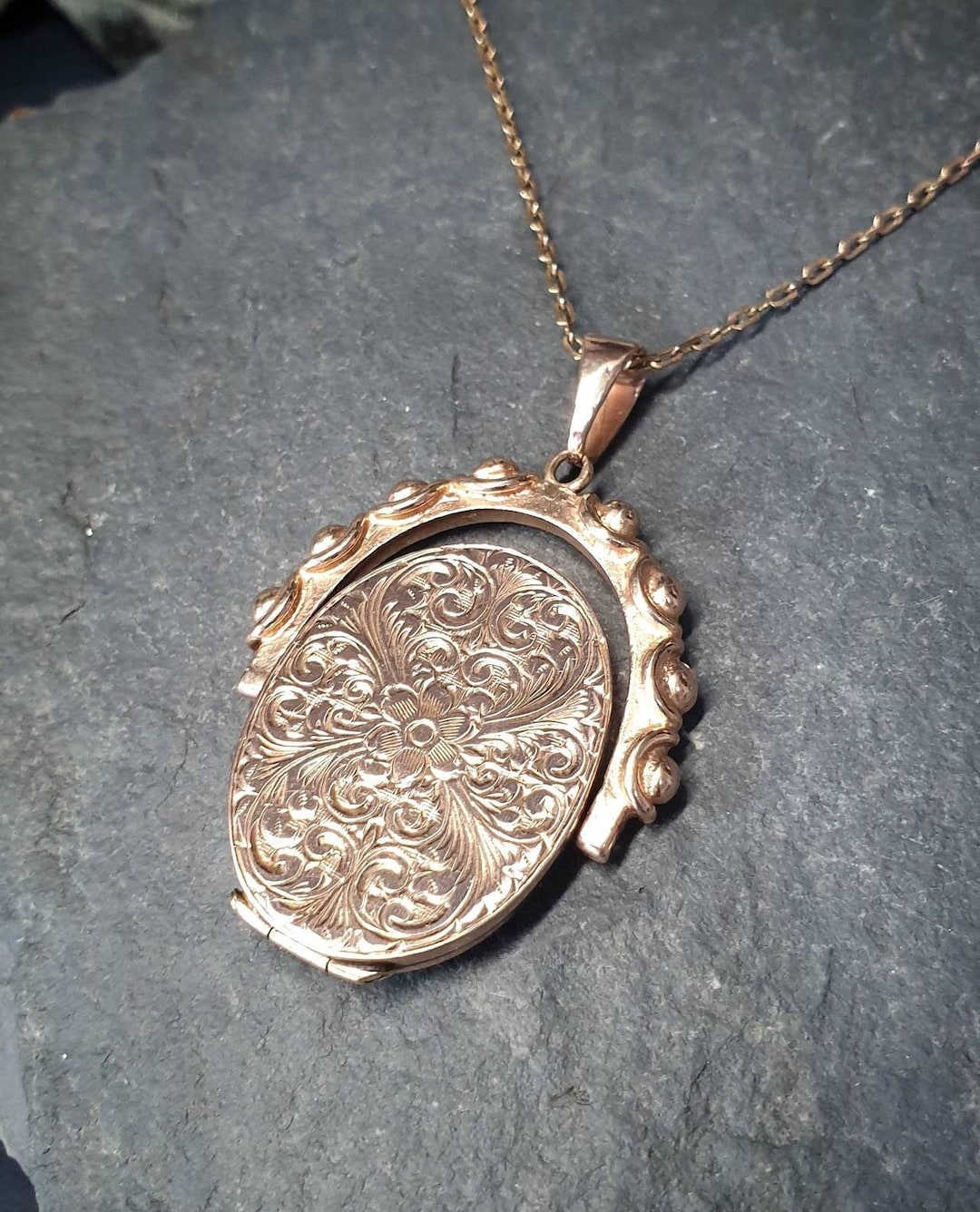 Vintage 9ct Rose GOLD Swivel Spinner LOCKET With 21 Gold Chain 12.1g - Etsy