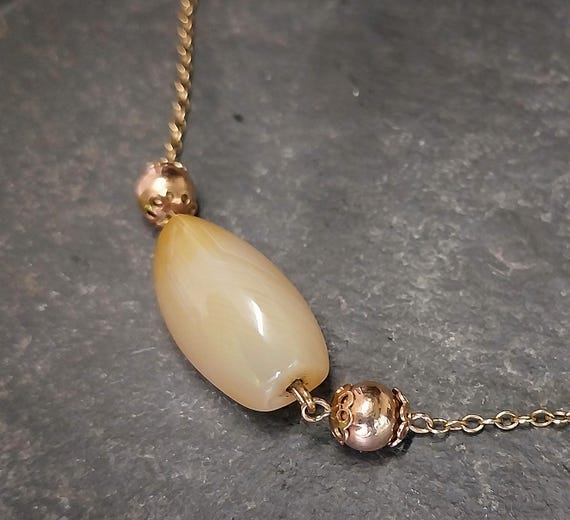 Antique 9ct Gold Chain Necklace with Spinning Agate C… - Gem