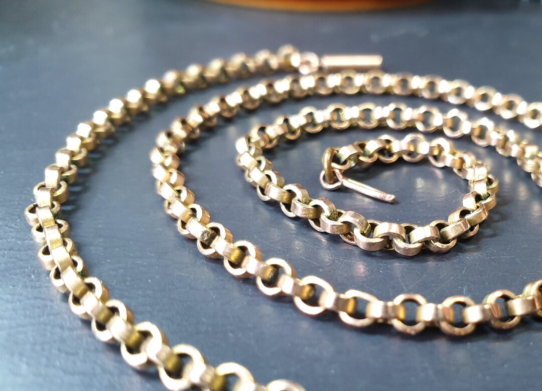 Antique 9ct GOLD ROLO BELCHER Chain Necklace With Barrel Clasp - 18 ...