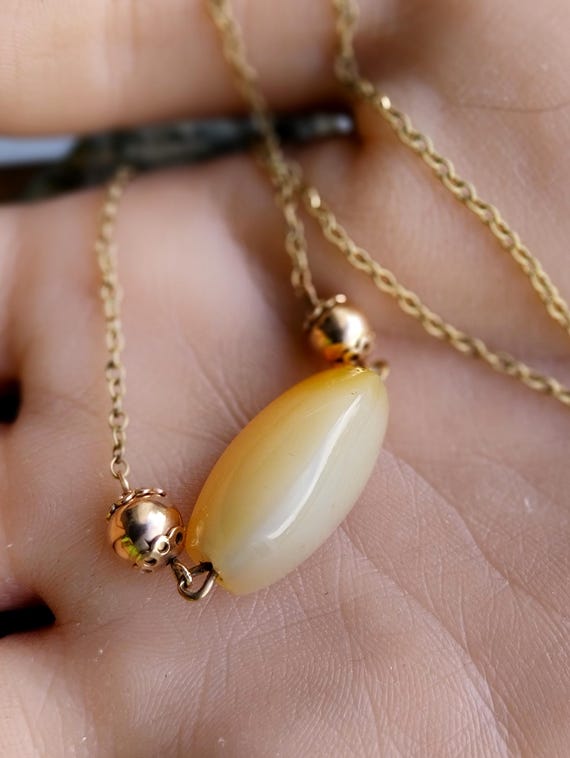 Antique 9ct Gold Chain Necklace with Spinning Agate C… - Gem