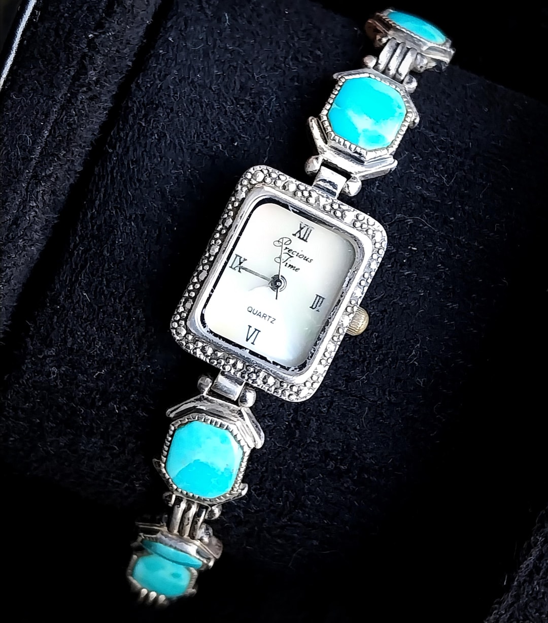 Vintage Sterling Silver WATCH With Turquoise Gemstone Bracelet Strap ...