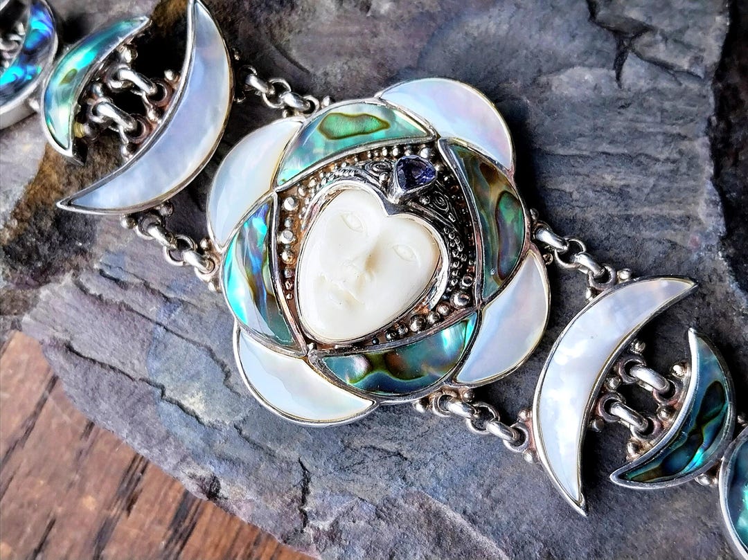 Vintage Sterling Silver SAJEN Carved Goddess Face Bracelet - Adjustable ...