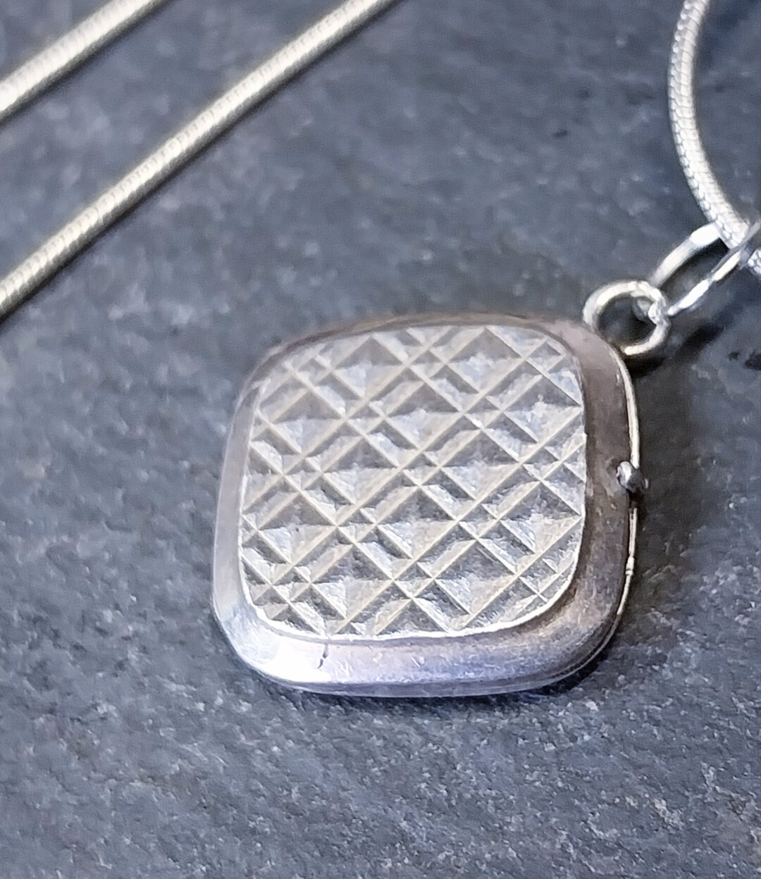 Vintage SILVER Square Diamond Shape LOCKET Geometric on 18 Chain 9.1g ...