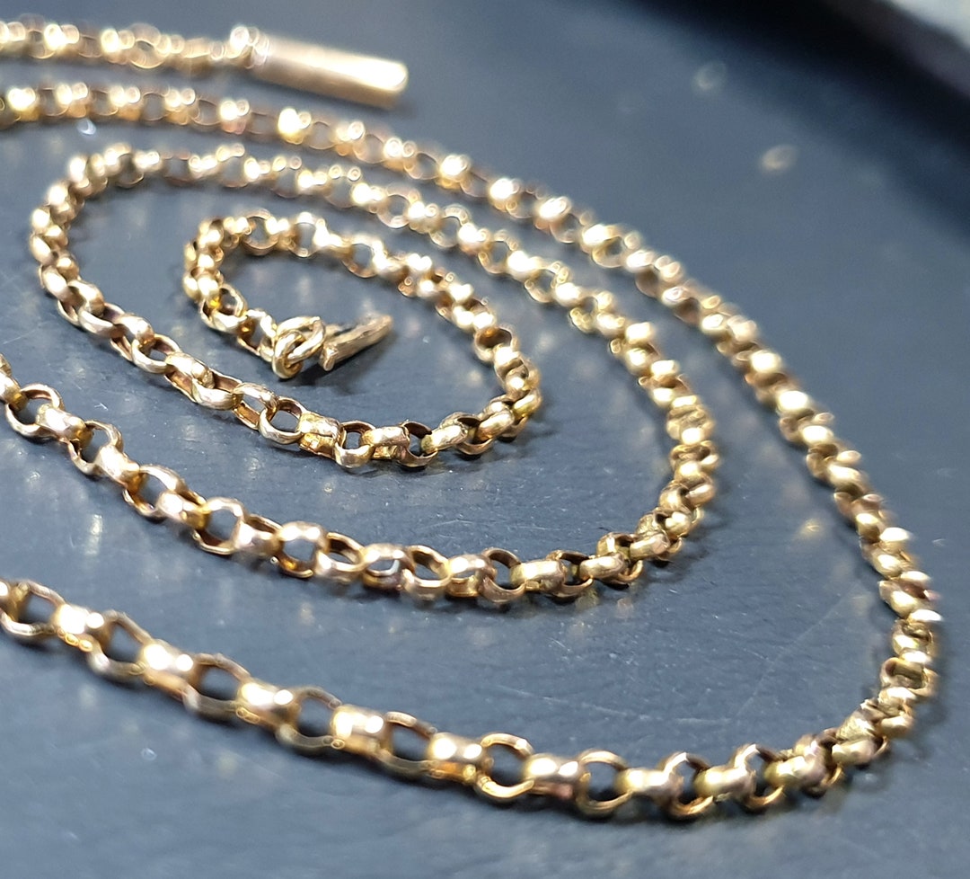 Antique 9ct GOLD ROLO BELCHER Chain Necklace With Barrel Clasp and Tab ...