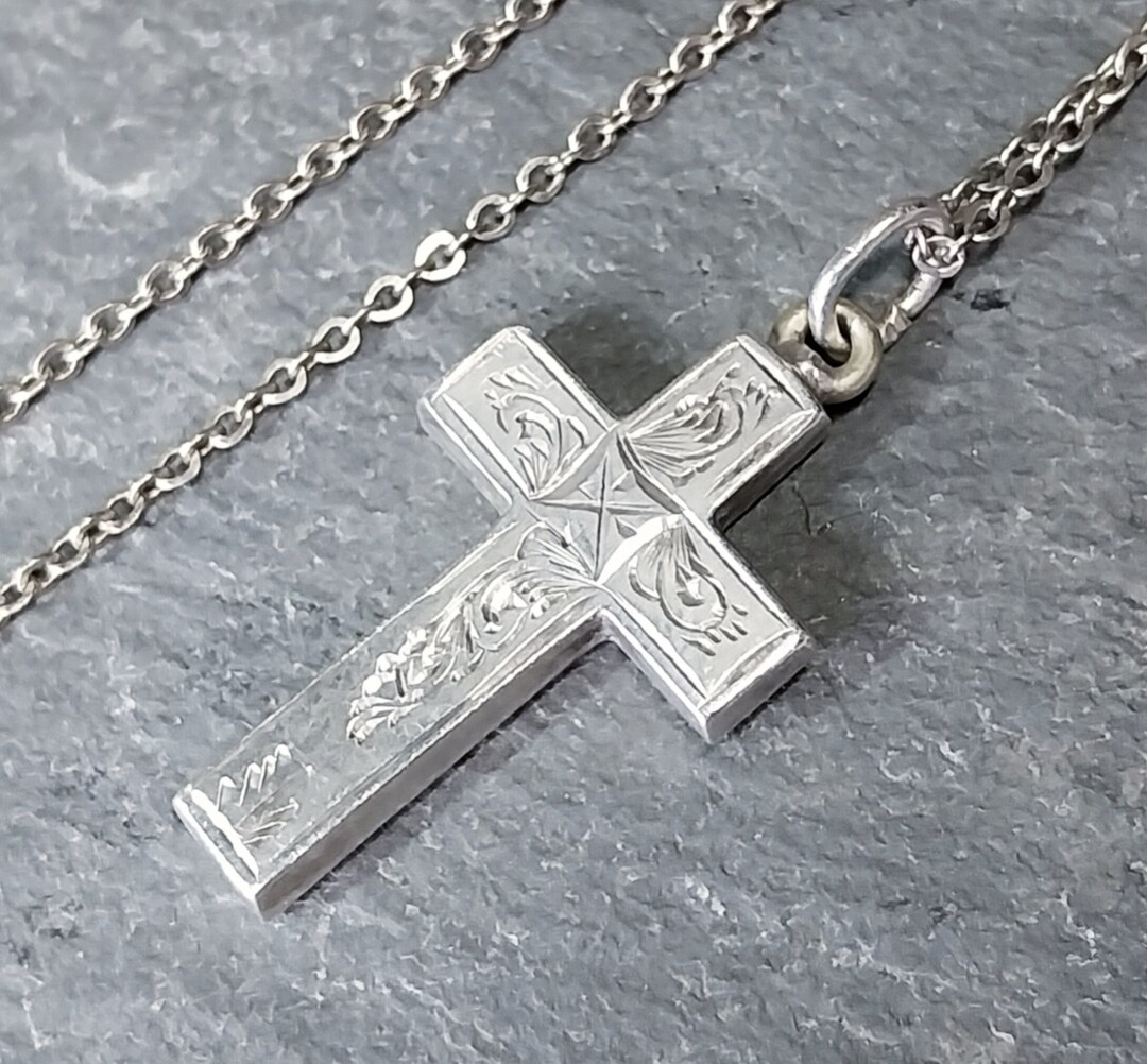 Victorian Antique Silver Engraved Cross on 18" Silver Chain - 5g - Etsy
