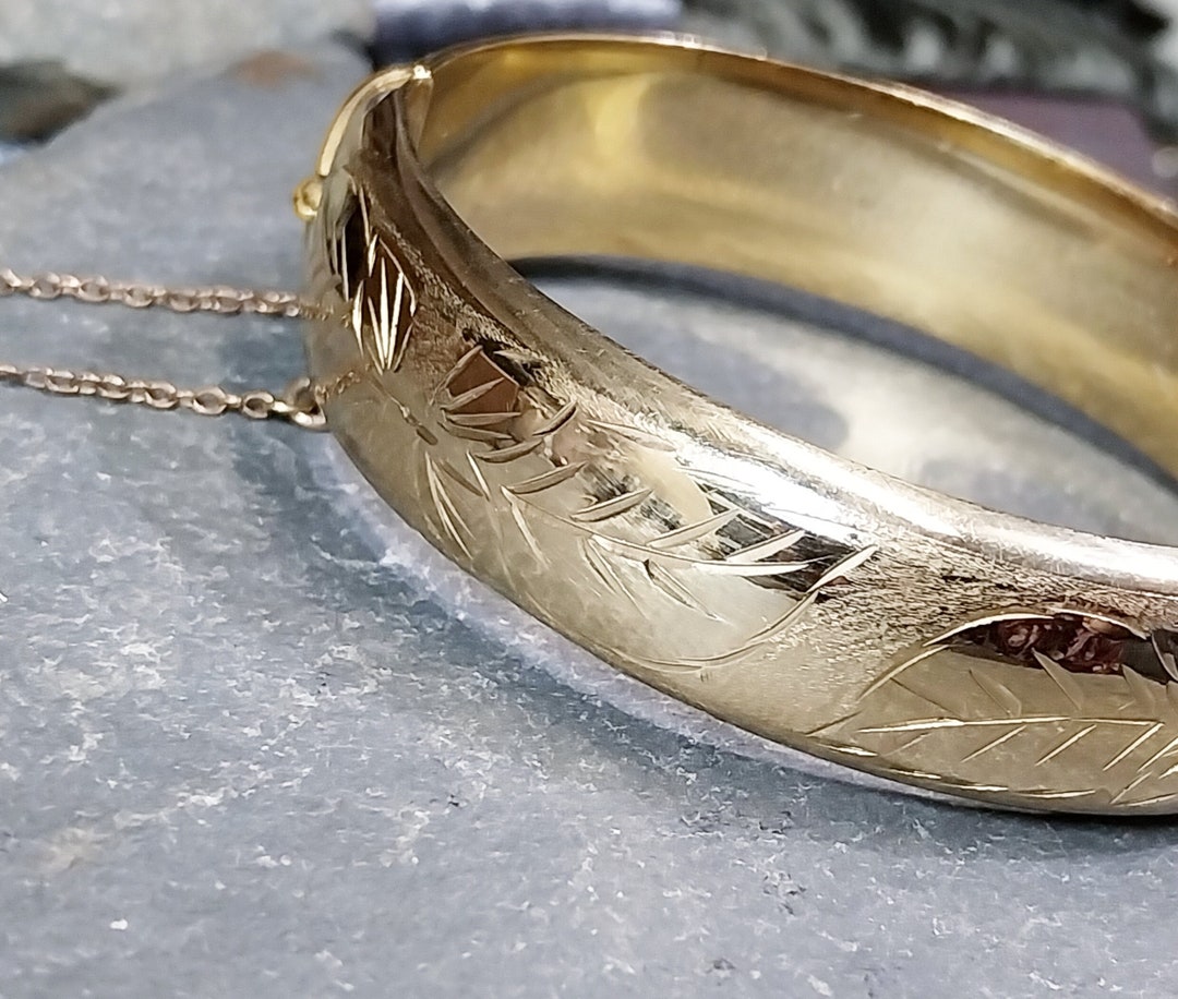 Vintage 12ct Rolled GOLD BANGLE BRACELET - Leaf Patttern by Excalibur ...