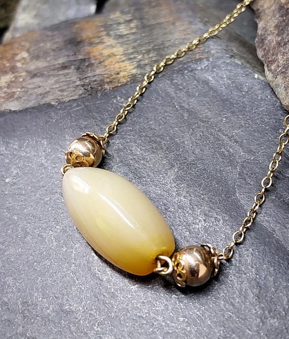 Antique 9ct Gold Chain Necklace with Spinning Agate C… - Gem