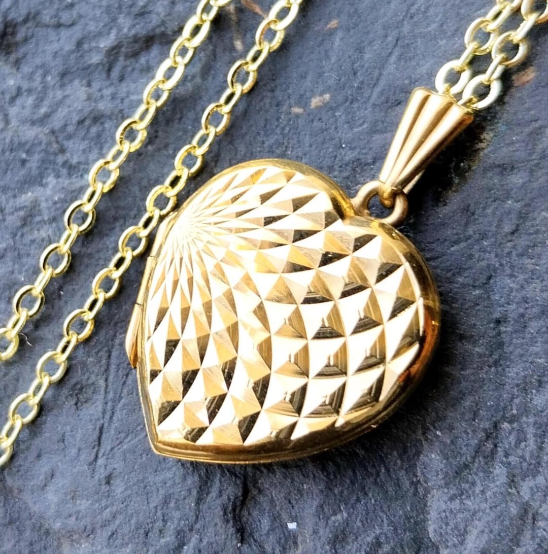 Vintage Gold HEART LOCKET Necklace, Geometric - Rolled Gold on 18 ...