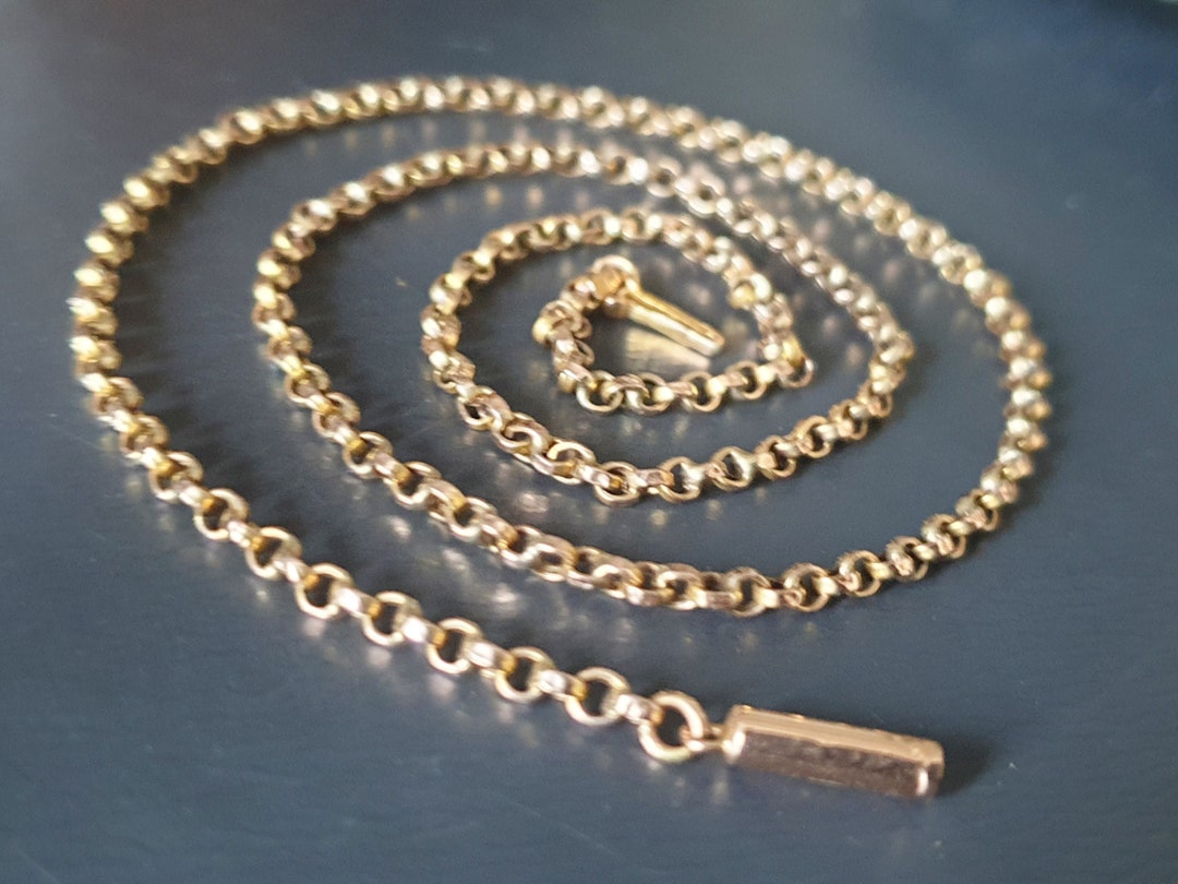 Antique 9ct GOLD ROLO BELCHER Chain Necklace With Barrel Clasp and Tab ...