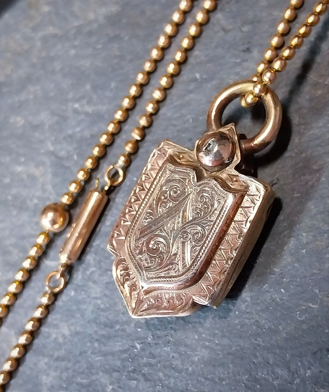 Antique Rose GOLD GILT Shield Shape LOCKET on 18" Chain - 15g - Etsy