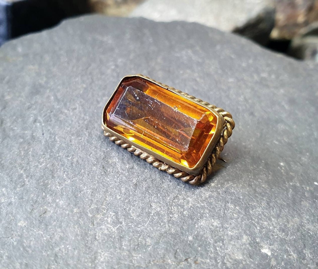 Antique VICTORIAN BROOCH - With Brandy Citrine Gemstone Pinchbeck Pin ...