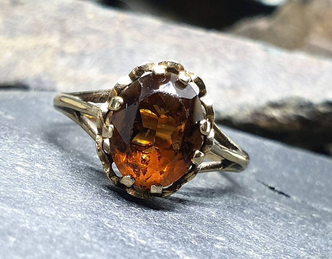 Vintage 9ct GOLD COGNAC QUARTZ Ring - Size Uk P 1/2 (us 8) - 2.3g - Etsy