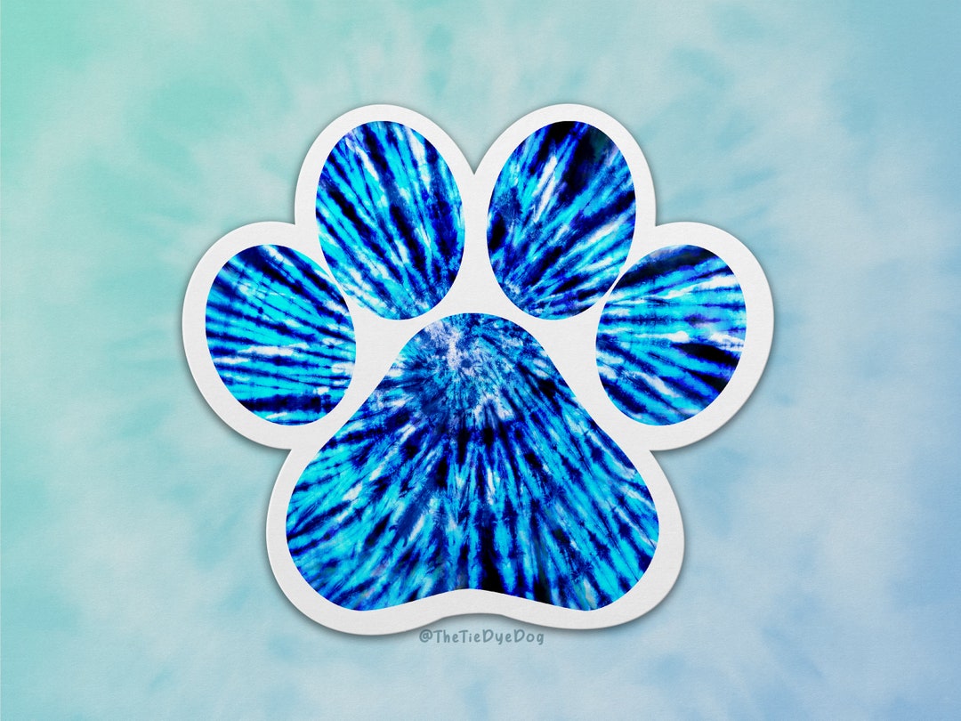 Blue Tie Dye Paw Sticker, Animal Print Decal, Positive Dog Training ...