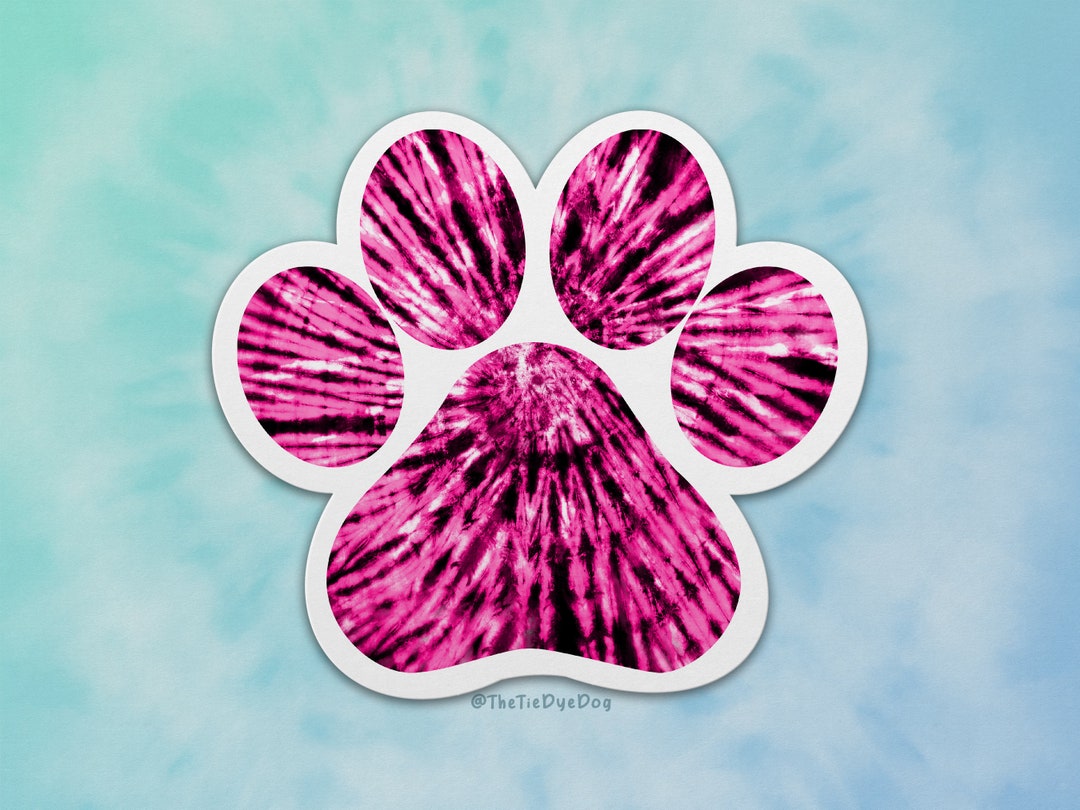 Pink Tie Dye Paw Sticker, Animal Print Decal, Positive Dog Training ...