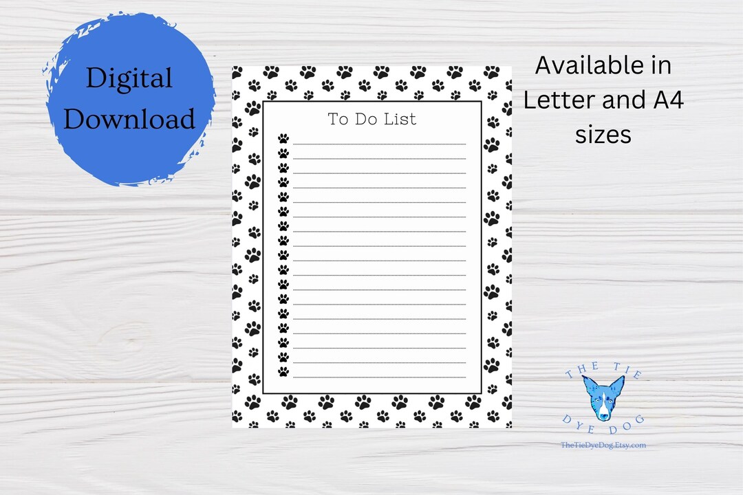 Paw Print to Do List Printable, Dog Lover Stationary, Gift for Dog ...