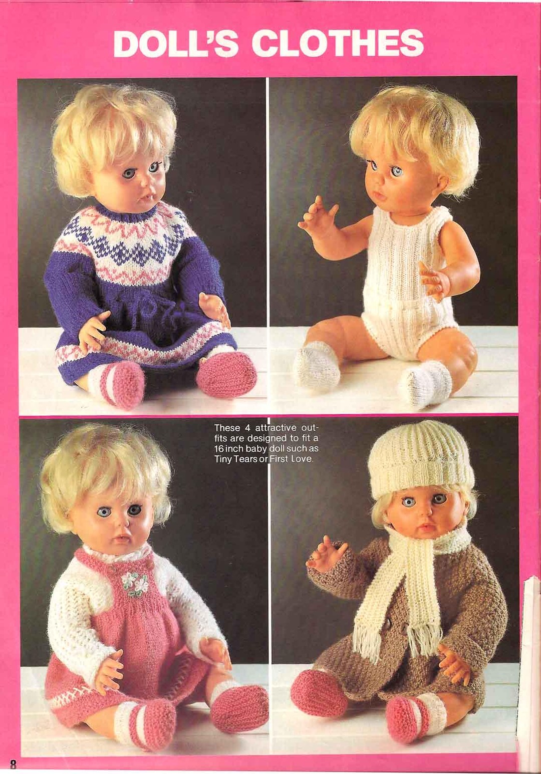 PDF Knitting Pattern~doll's Outfits~dk & 4ply~16" Dolls or Prem Babies ...