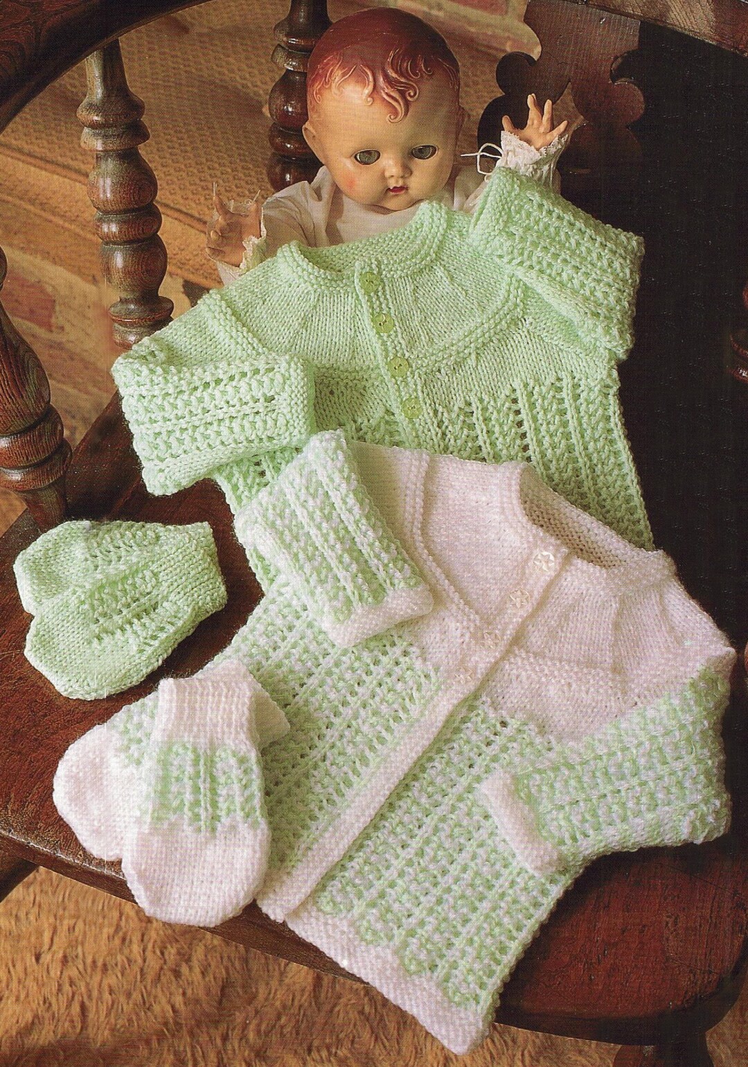 PDF Knitting Pattern 6134~matinee Coat and Mittens~dk~16-22" - Etsy