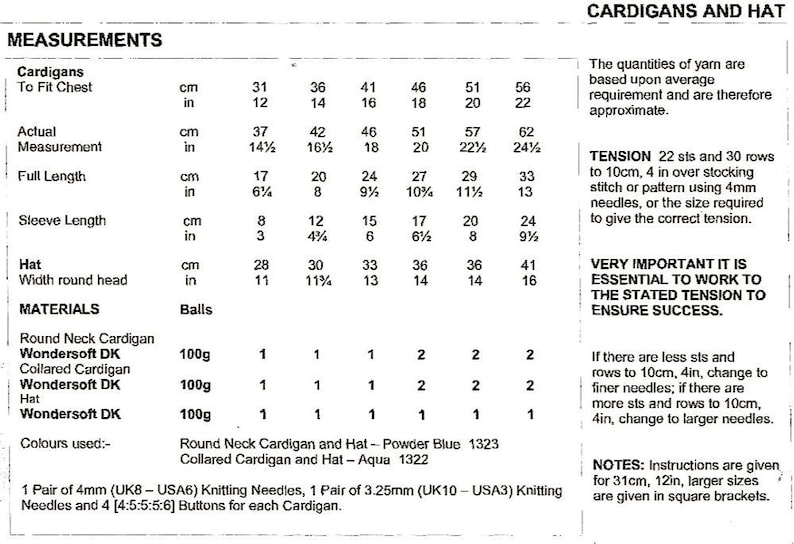 PDF Knitting Pattern 8292~cardigans and Hat~dk~12-22" - Etsy
