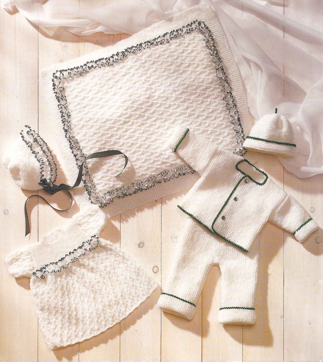 PDF Knitting Pattern 1210~dress, Bonnet, Jacket, Pants, Hat & Pram ...