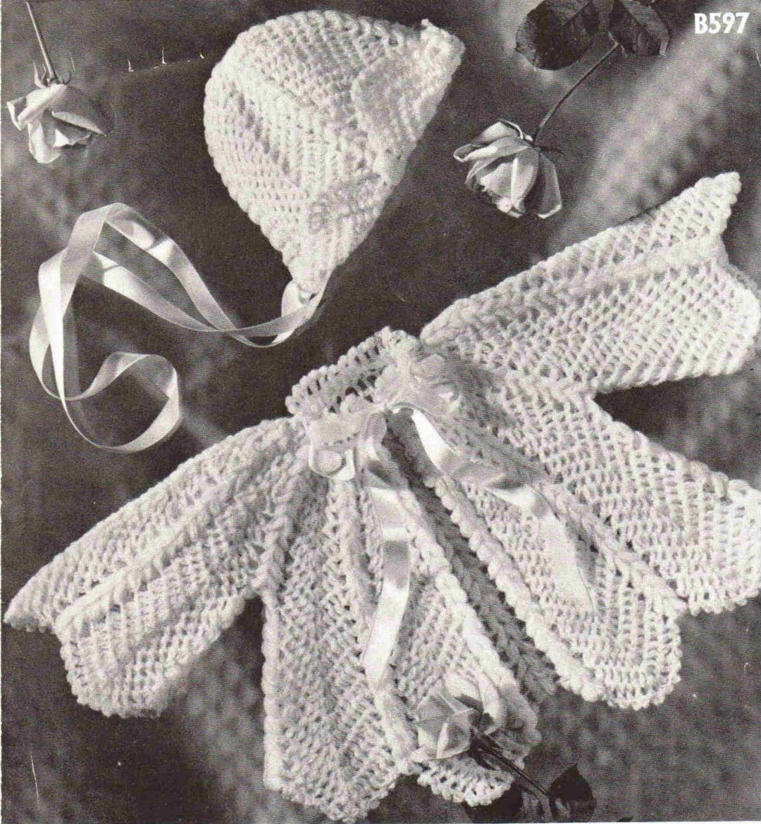 Nearly Free PDF Crochet Pattern B597~scalloped Matinee Coat & Bonnet ...