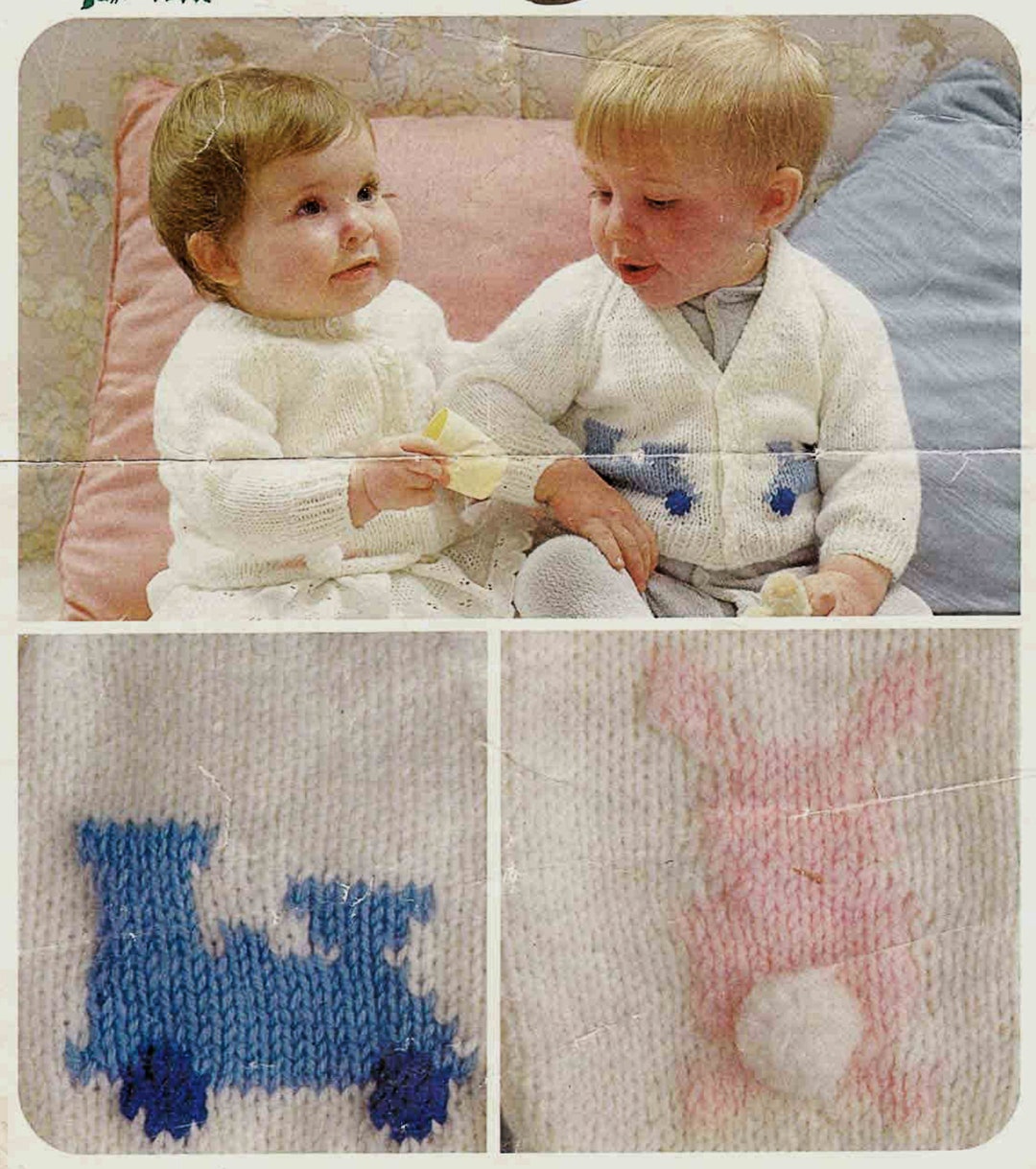 Nearly Free PDF Knitting Pattern 1478~bunny & Train Motif Cardigans~dk ...