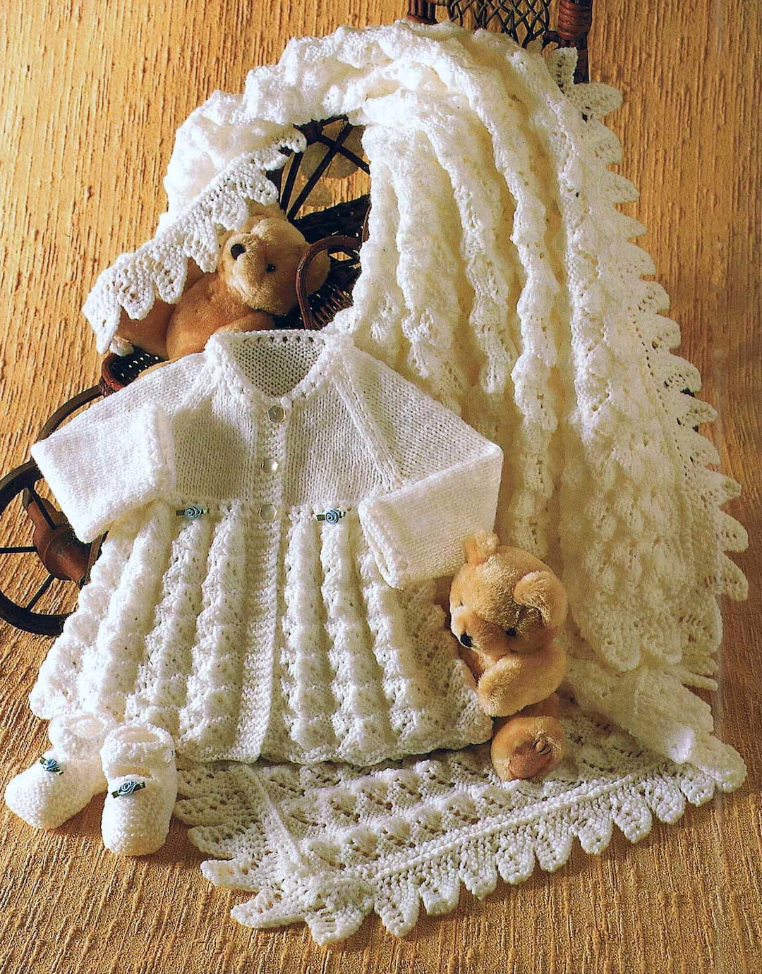 PDF Knitting Pattern 710~lacy Matinee Coat, Shoes and Shawl~dk or 4ply ...