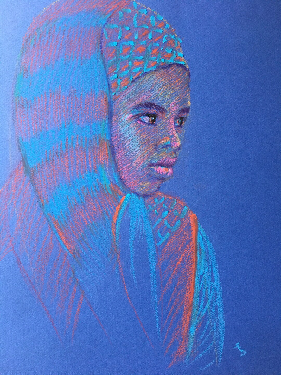Girl in Blue Pastel Portrait - Etsy