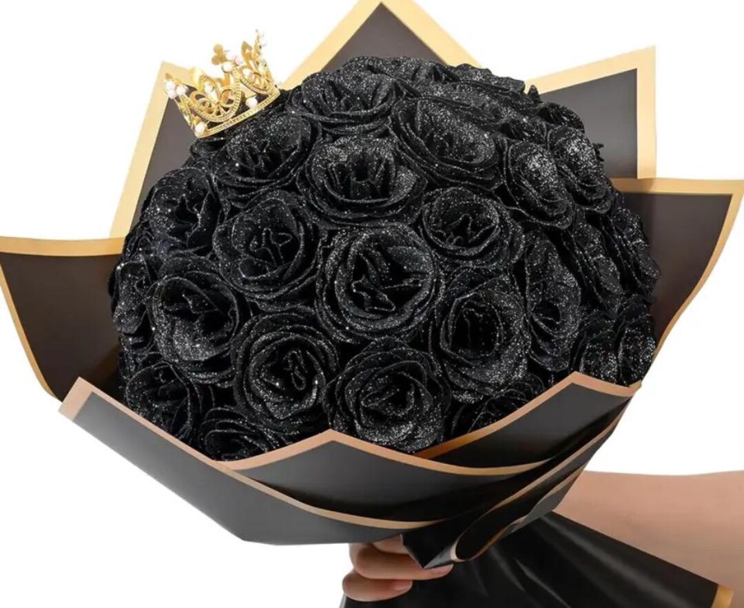 12 Black Glitter Roses Bouquet,flowers Bouquet, Everlasting Shiny Rose ...