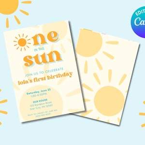 Editable One in the Sun Birthday Invitation | One Year Old Birthday ...