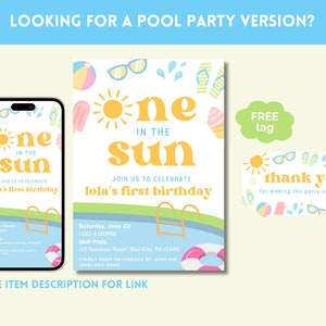 Editable One in the Sun Birthday Invitation | One Year Old Birthday ...