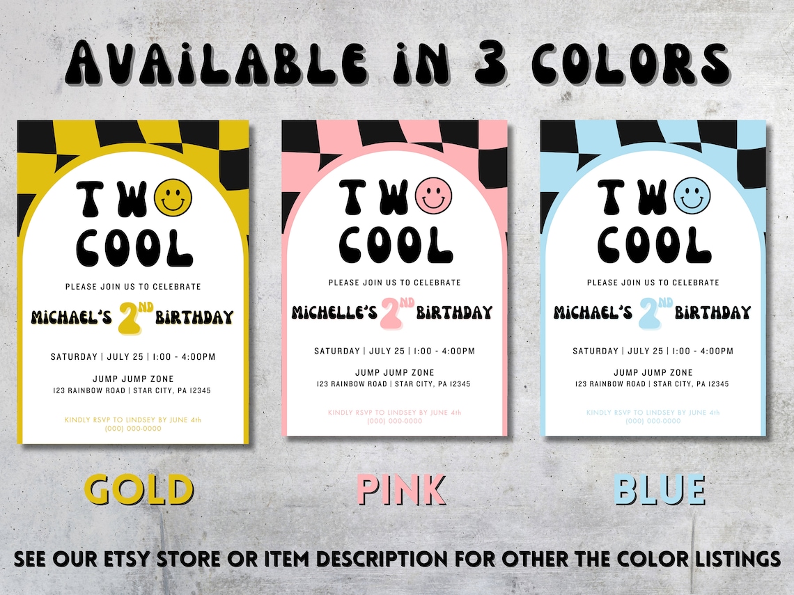 Editable Pink Two Cool Birthday Invitation 2nd Birthday Invite Two Year ...