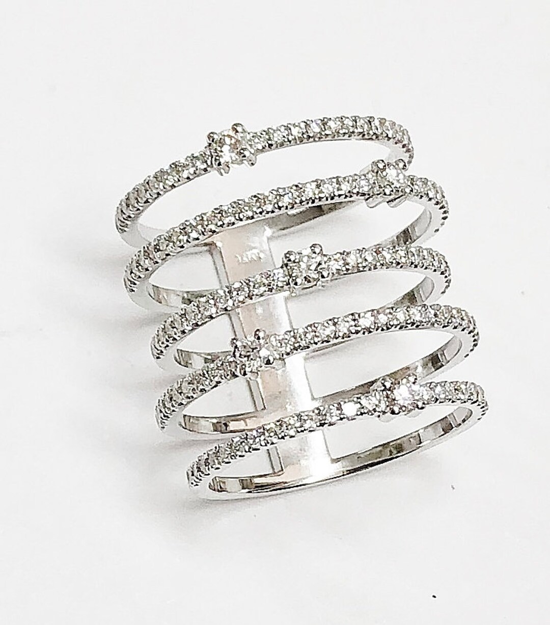 Multi Band Diamond Ring, 5 Band Diamond Ring, Gold Ring, Multi Row Ring ...