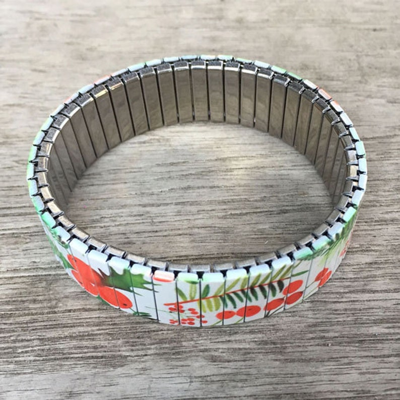 Poinsettia Stainless Steel Stretch Bracelet – Floral Wrist Art Jewelry ...