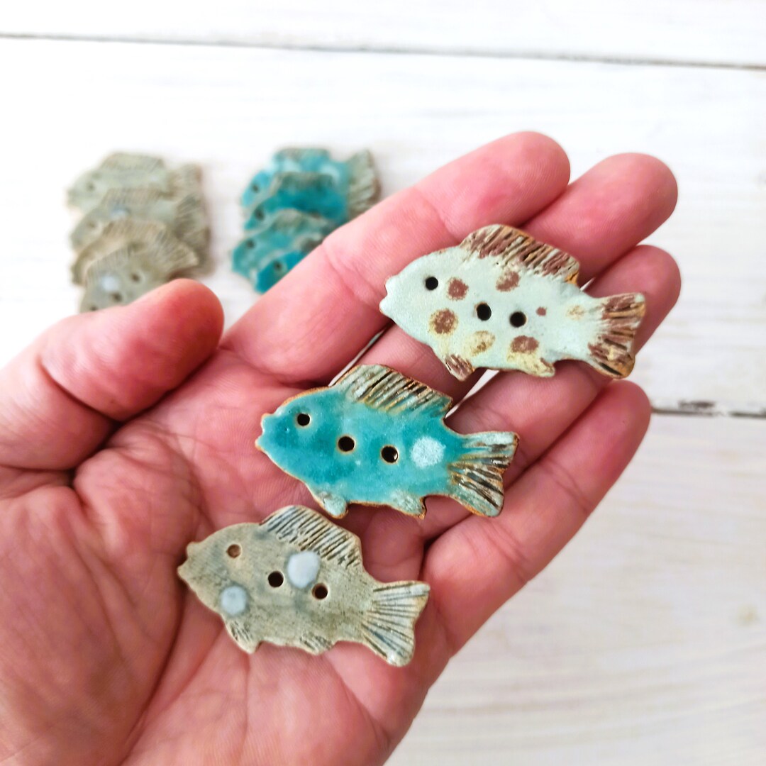 Large Ceramic Handmade Fish Buttons, Pottery Buttons Big Fish, Unique ...