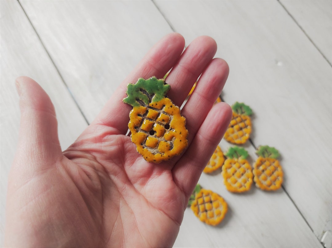 Ceramic Handmade Buttons Pineapple, Yellow Pottery Buttons Big Fruit ...