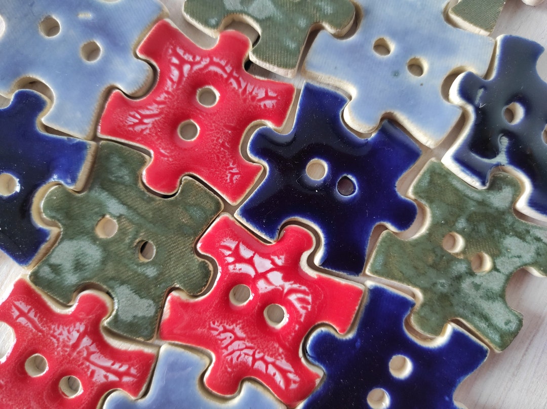 Handcrafted Ceramic Button in the Shape of a Puzzle / Puzzle Button ...