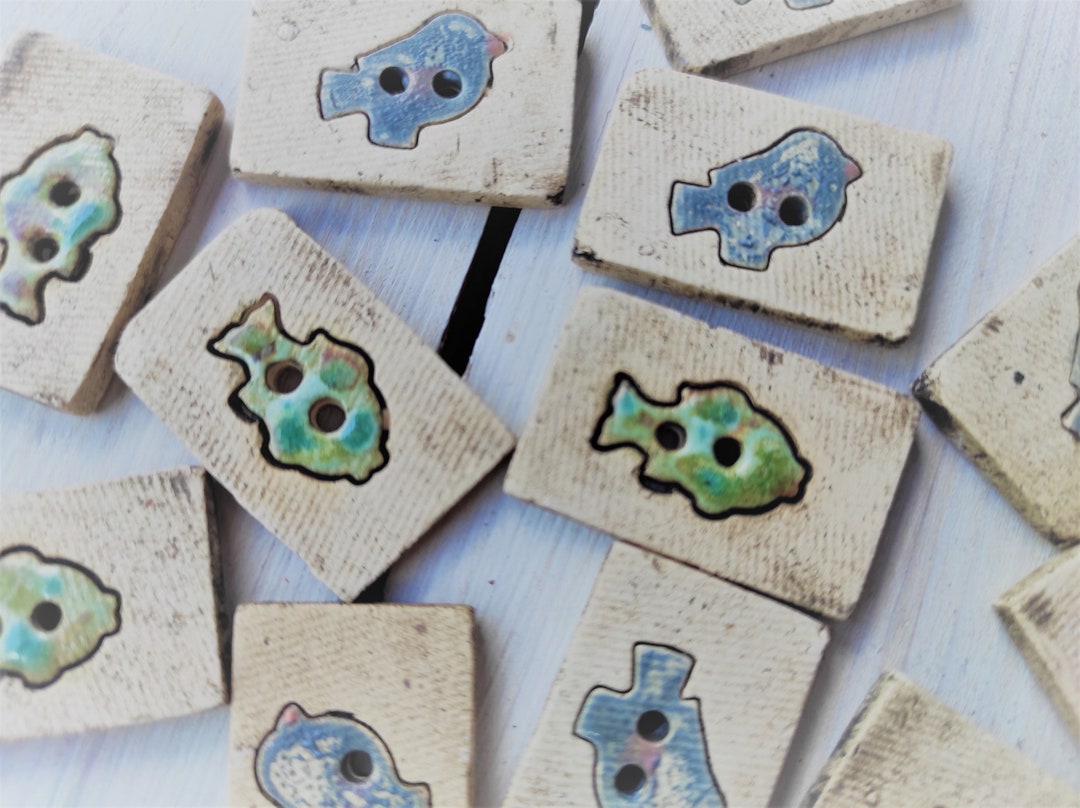 Cute Ceramic Handmade Fish & Bird Buttons, Pottery Buttons, Unique Fish ...