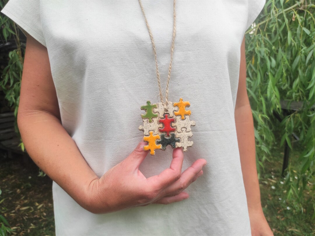 Handmade Ceramic Puzzle Pendant Necklace: Large Pottery Jewelry - Etsy